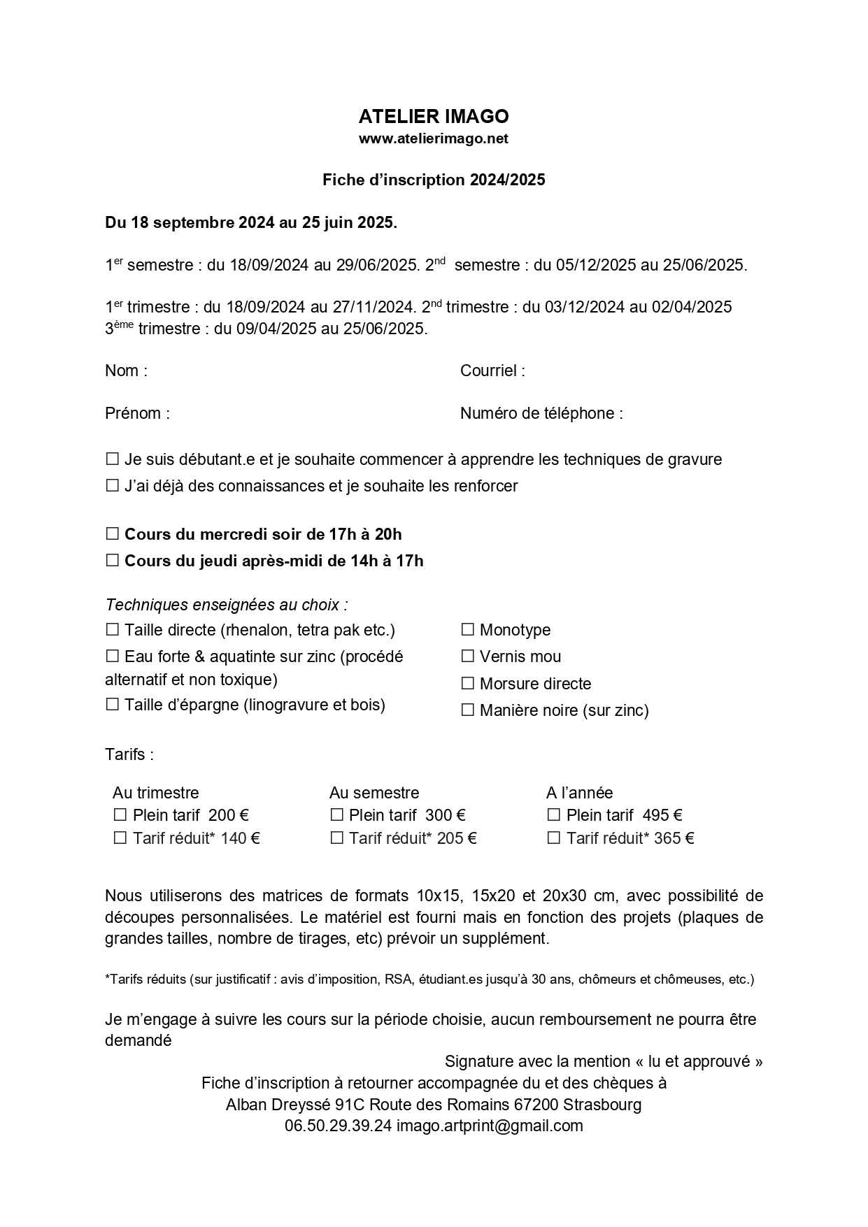 Cours à l’année – Atelier Imago